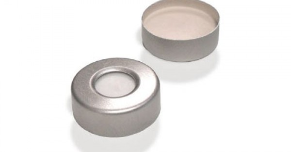 ND20 Closures, Open Top, Aluminum Crimp Cap with Natural PTFE/Natural ...